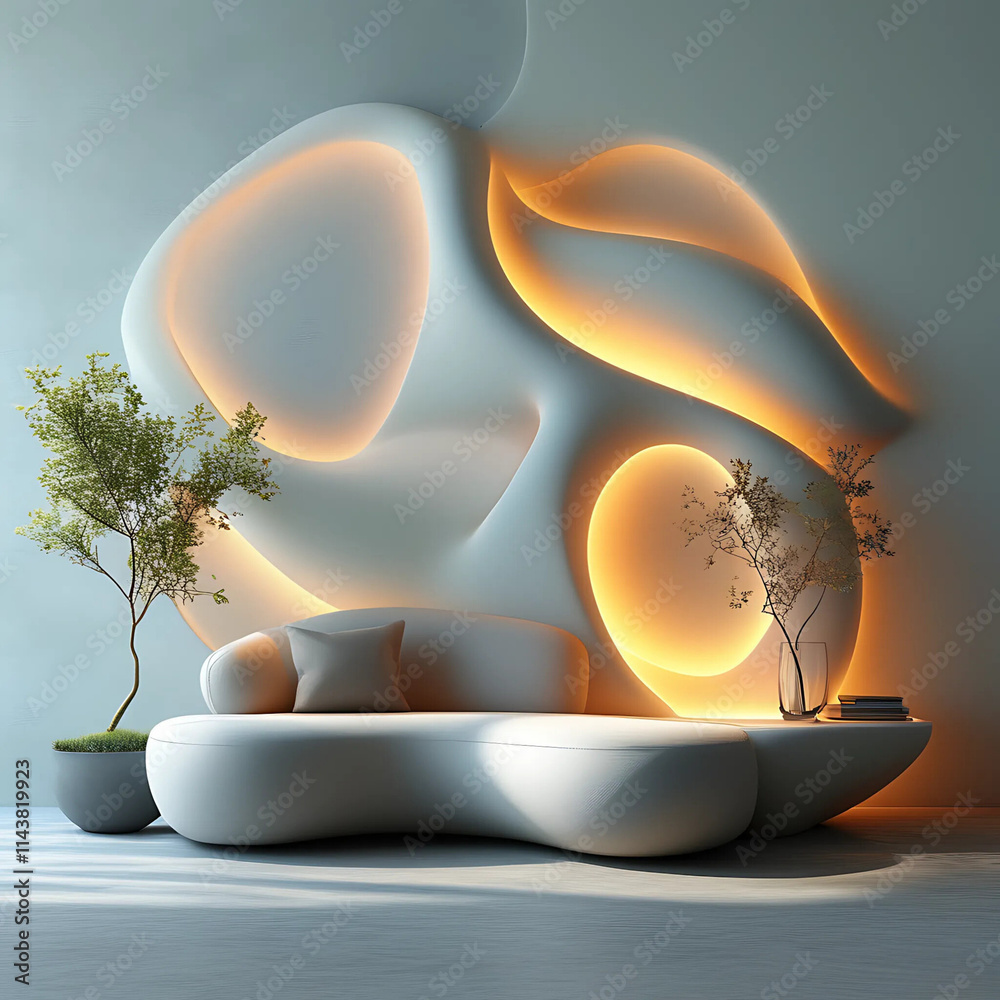 3D wallpaper with a combination of soft organic shapes and glowing ...