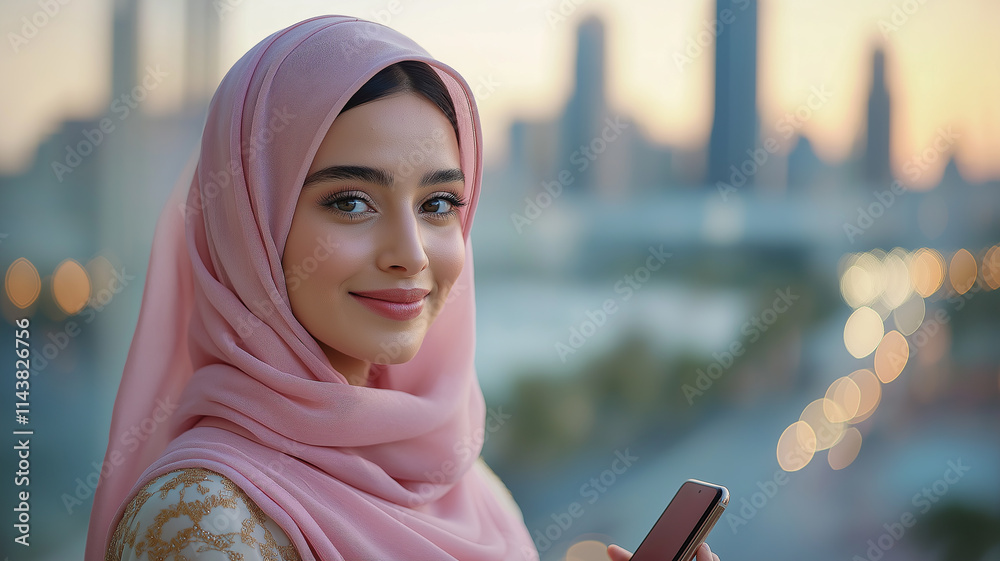 Beautiful middle eastern arabic muslim woman wearing abaya and hijab fashion portraits, Saudi ...