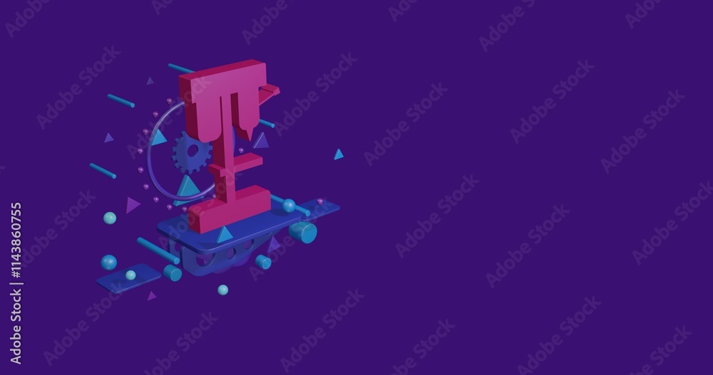 Pink boring mill symbol on a pedestal of abstract geometric shapes ...