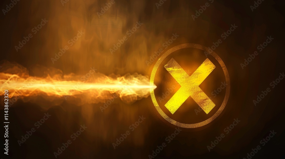 Glowing gamma ray symbol with radiant high-energy beam piercing through ...