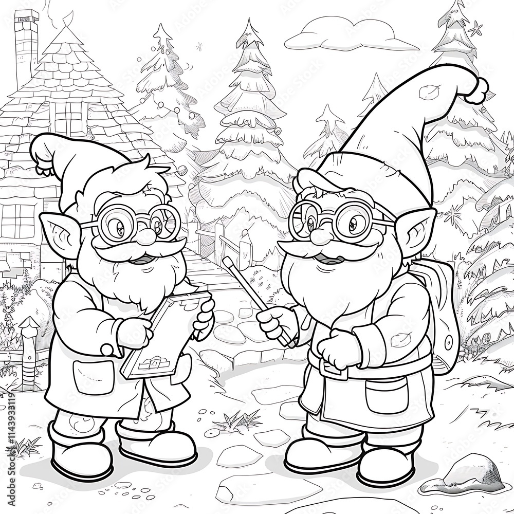 Playful gnomes planning adventure enchanted forest coloring page ...