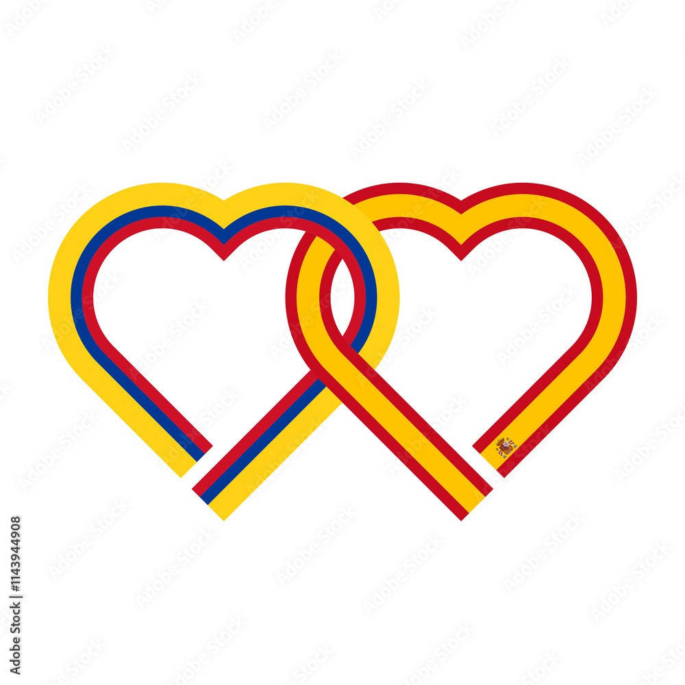 heart shaped ribbon of colombia and spain flags intertwined ...