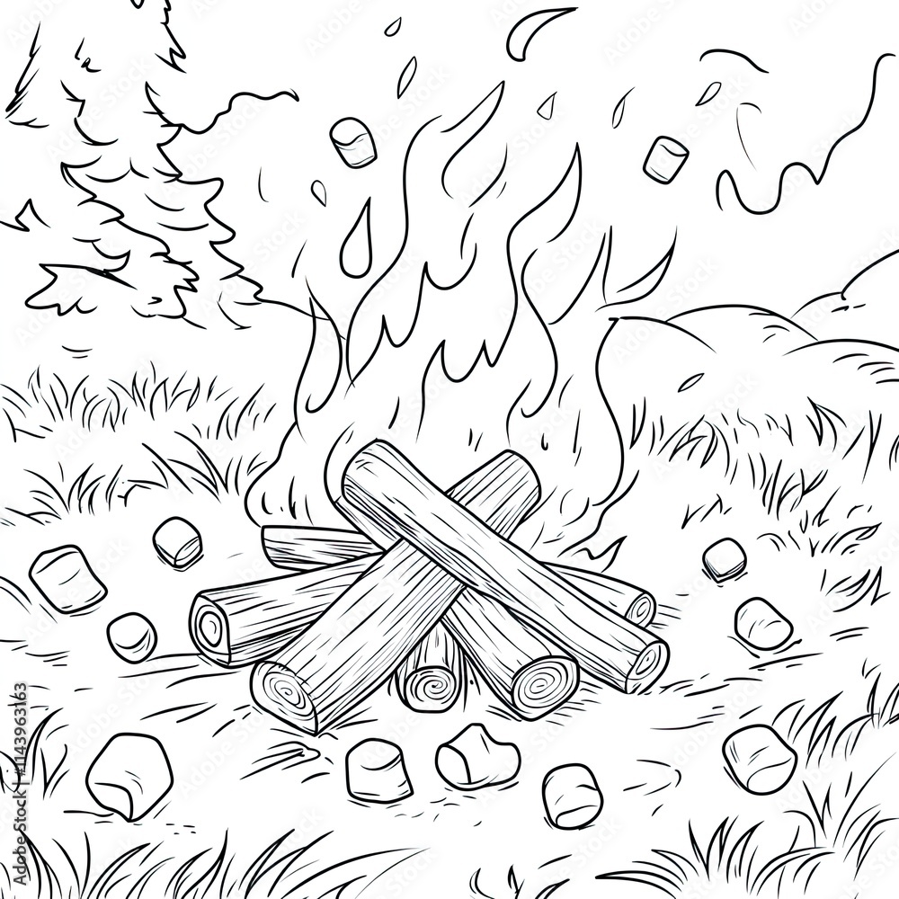 Simple Campfire Marshmallow Coloring Page for Kids: Fun, Easy ...