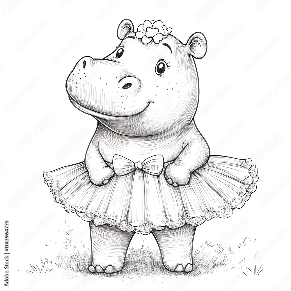 Adorable Hippo in Tutu: Simple Coloring Page for Kids, Fun, Easy ...