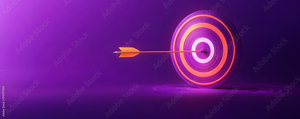 A vibrant purple background with a bullseye target and an arrow ...