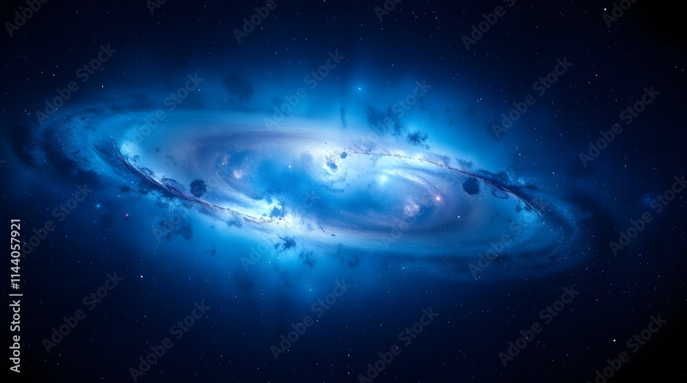 Vivid depiction of glowing blue nebula galactic formation illuminated ...