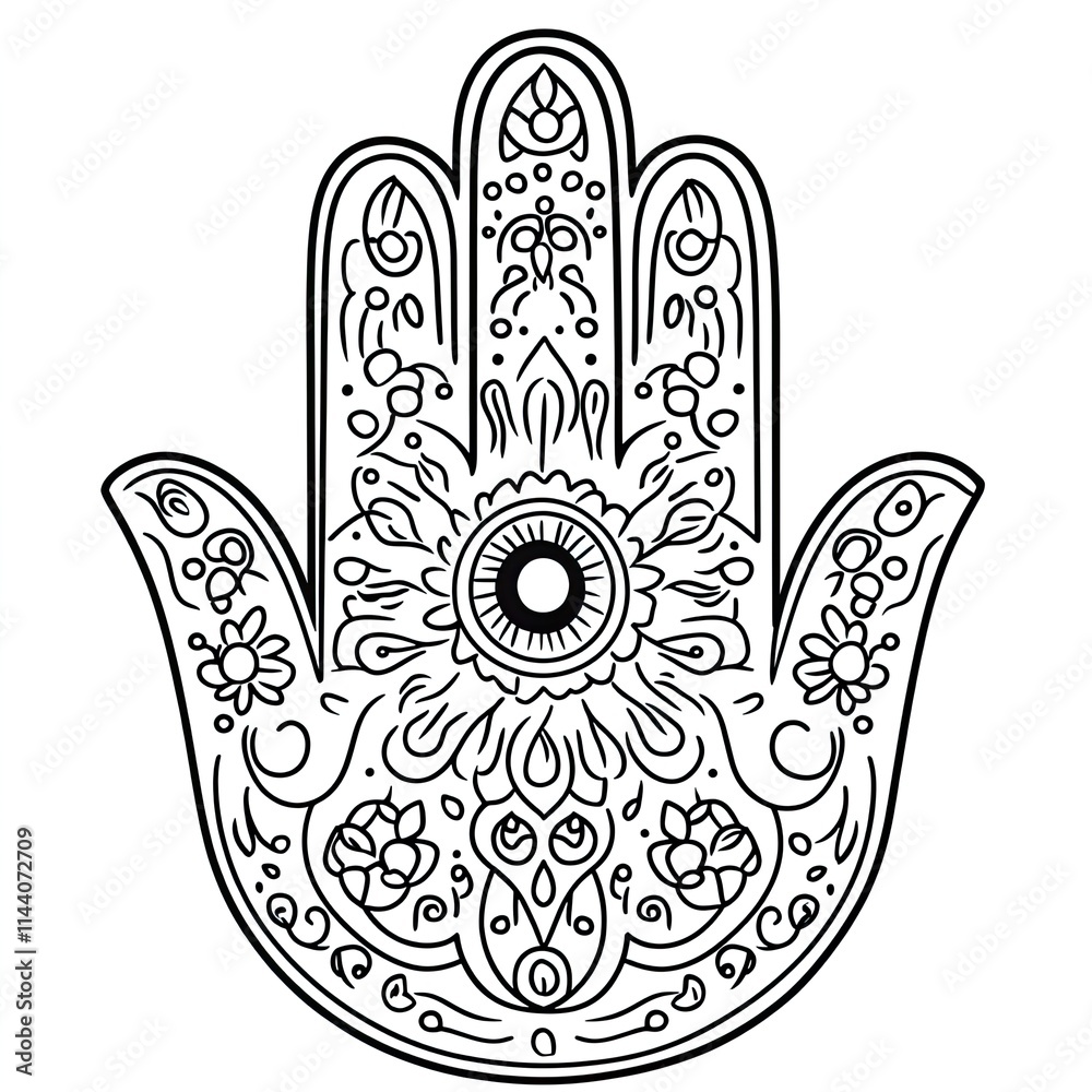 Simple Hamsa Hand Coloring Page for Kids: Easy Printable Art Stock Illustration | Adobe Stock
