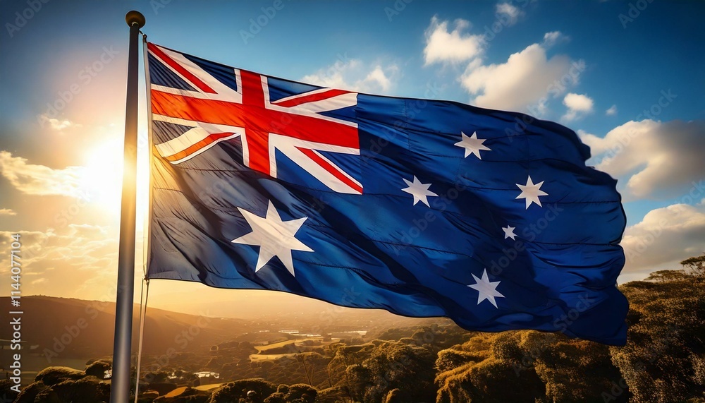 Australian flag waving in the wind, 3D: vector material for banners ...