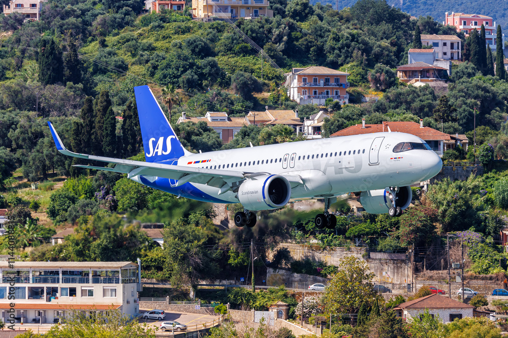 SAS Scandinavian Airlines Airbus A320neo airplane at Corfu Airport in ...
