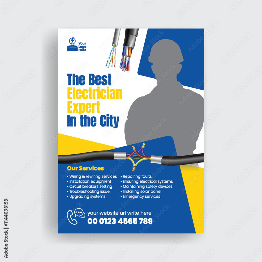 Electrician service vertical editable print flyer or poster template, Professional electrical ...