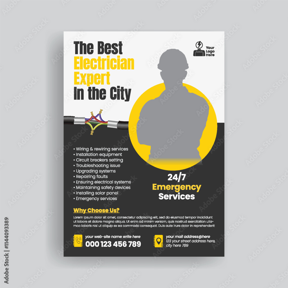 Electrician service a4 size vertical print flyer or poster template ...