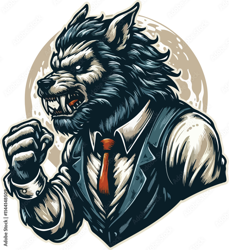 Wolf in Business Attire: A fierce, anthropomorphic wolf in a business ...