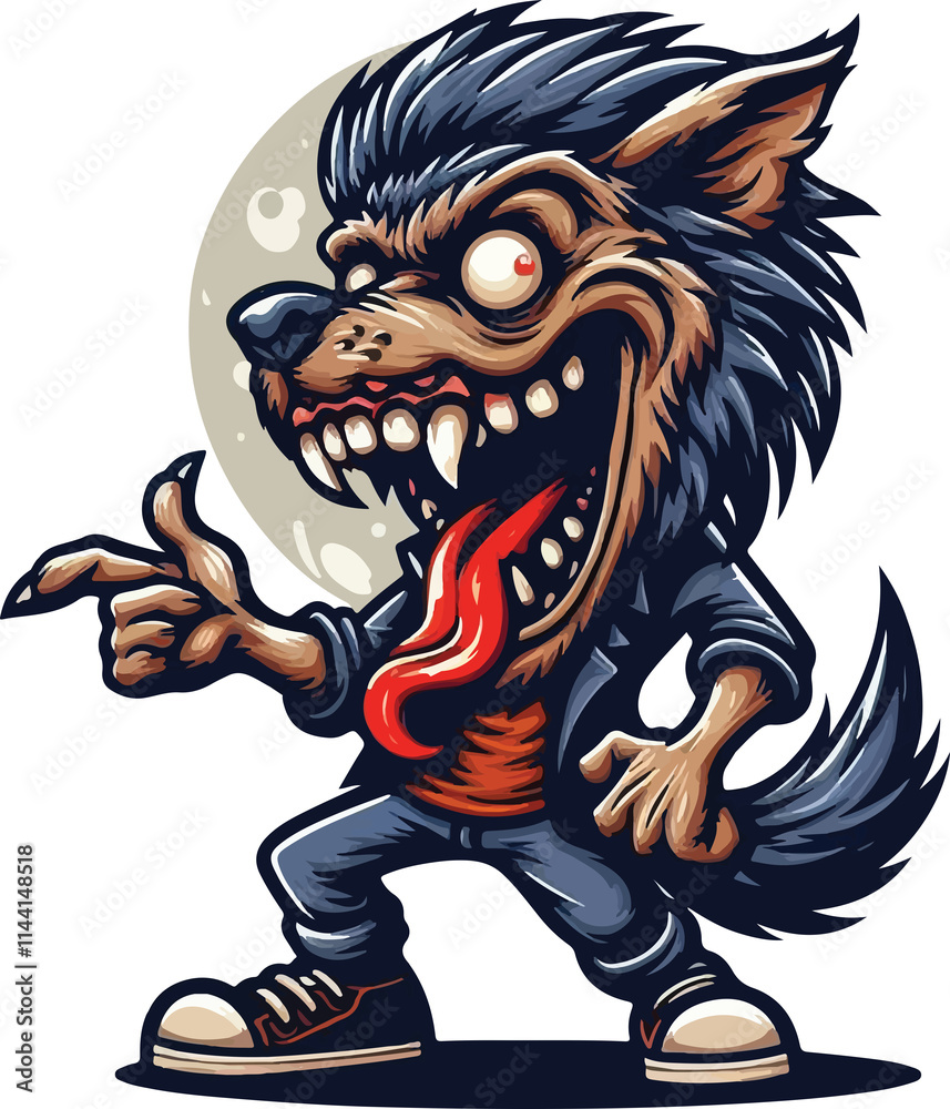 Werewolf Cartoon Character: A cartoon werewolf with a mischievous grin ...