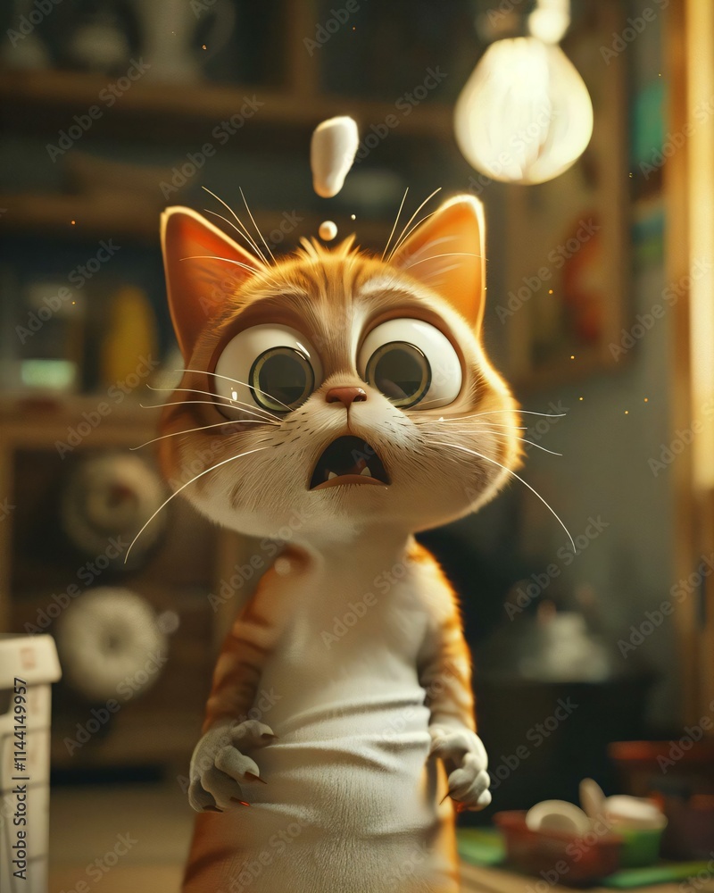 Cartoon cat stands its hind legs its mouth open surprise floating ...