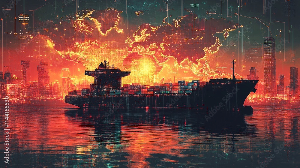 Futuristic container ships powered by technology, moving through global ...