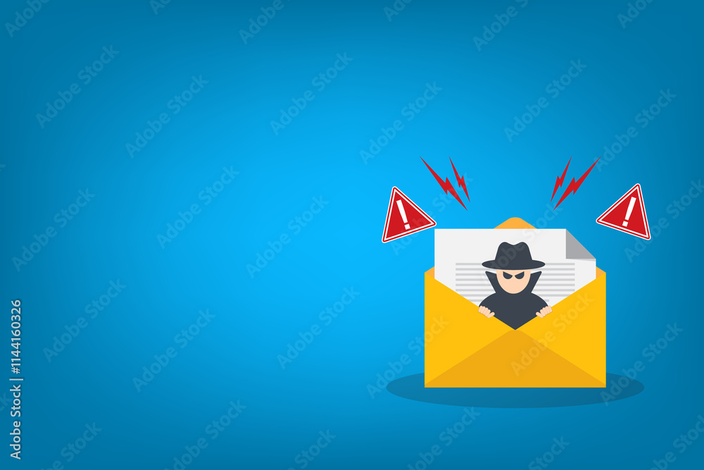 Ilustración de Stock Email data phishing. Cyber thief hide inside email ...