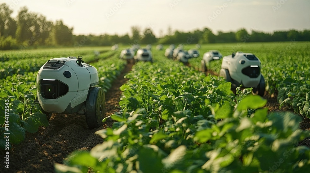 Foto de Stock Robot farmers revolutionizing agriculture automation ...