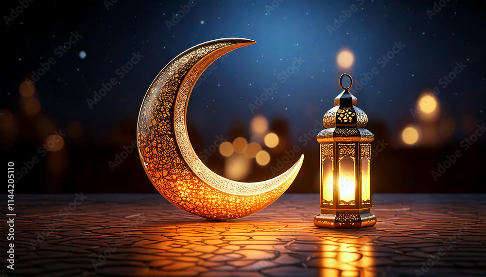 New moon with ramadan light Stock Photo | Adobe Stock