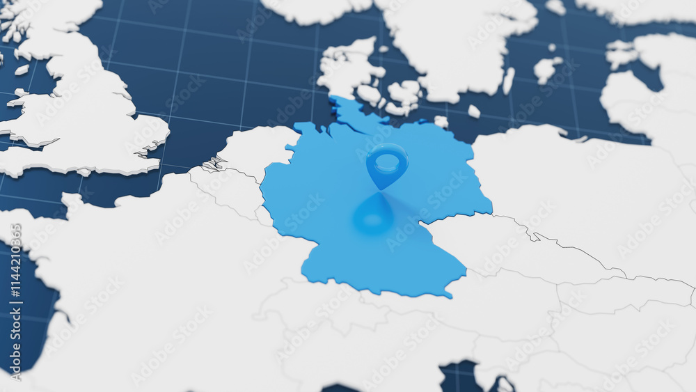 Blue Germany 3d map with pointer pin surrounded with other countries in ...