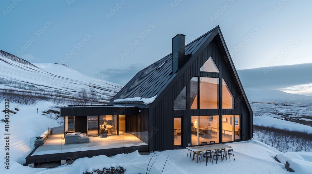 Scandinavian-inspired house design with a steep pitched roof, black ...