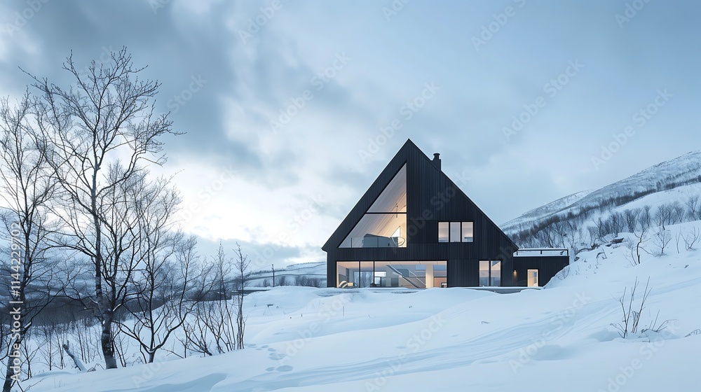 Scandinavian-inspired house design with a steep pitched roof, black ...