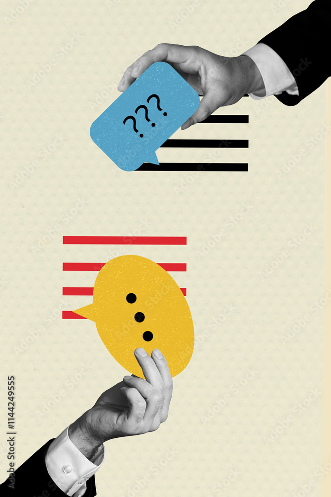 Sketch image artwork composite 3D photo collage of two hand wear sleeve ...