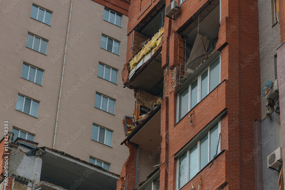 Russian missile hits residential building in Dnipro, Ukraine. Aftermath ...