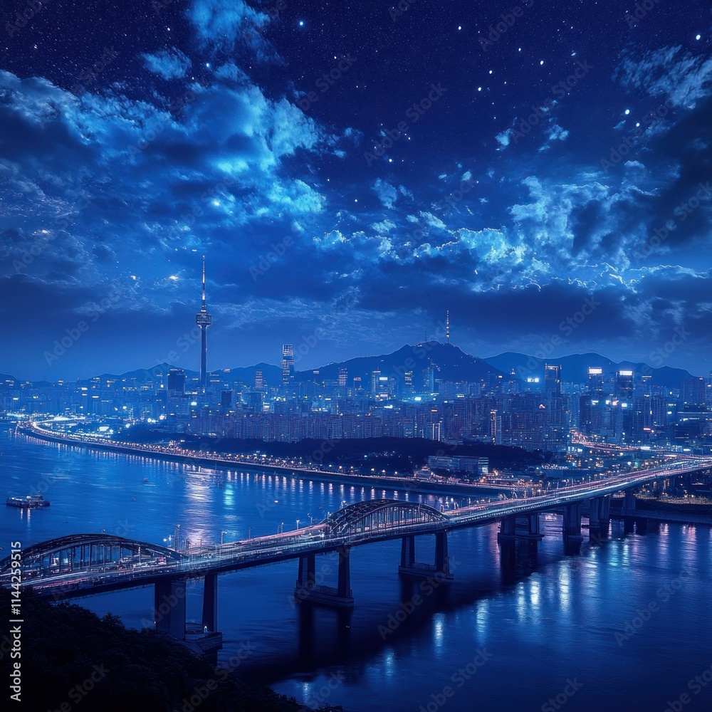 These prompts offer different perspectives of Dongjak Bridge, the Han ...