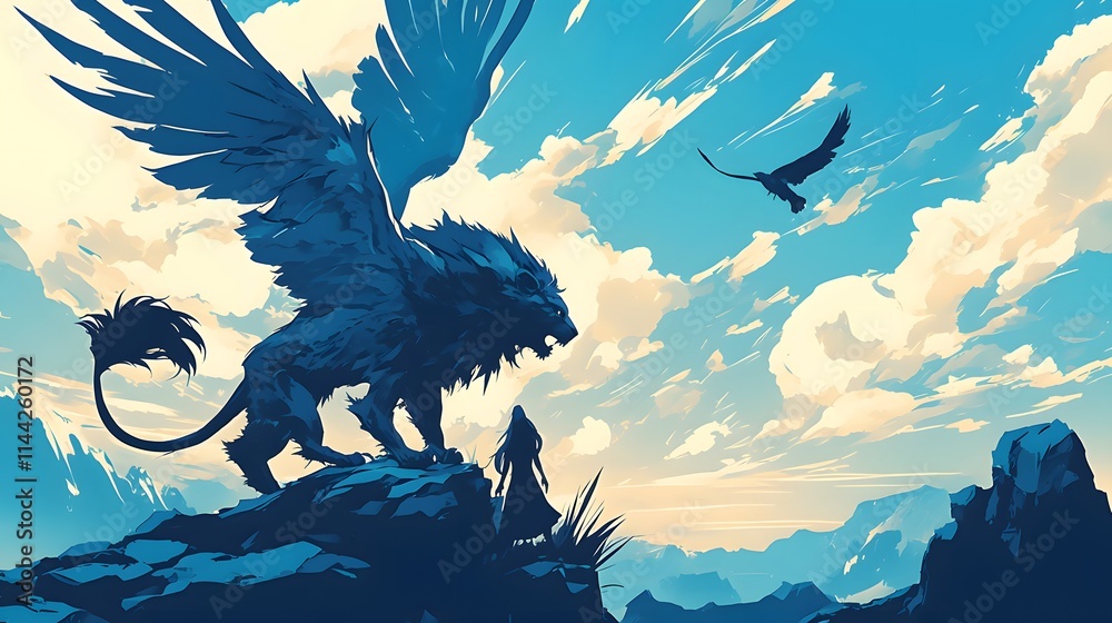 Mythical creature silhouette blending features of a falcon and lion ...