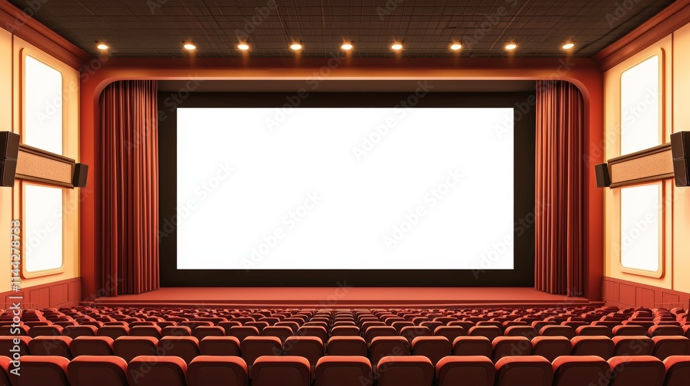 Movie theater with a white screen, a movie studio background, no people ...