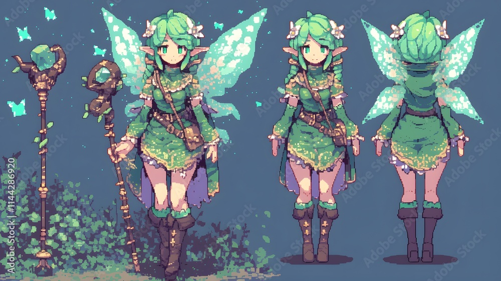 Retro-inspired pixel art fairy character designed for a classic RPG ...