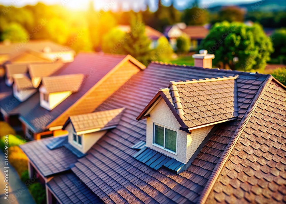 AI-Generated Tilt-Shift Image: Close-Up Commercial House Roof, Roofing ...