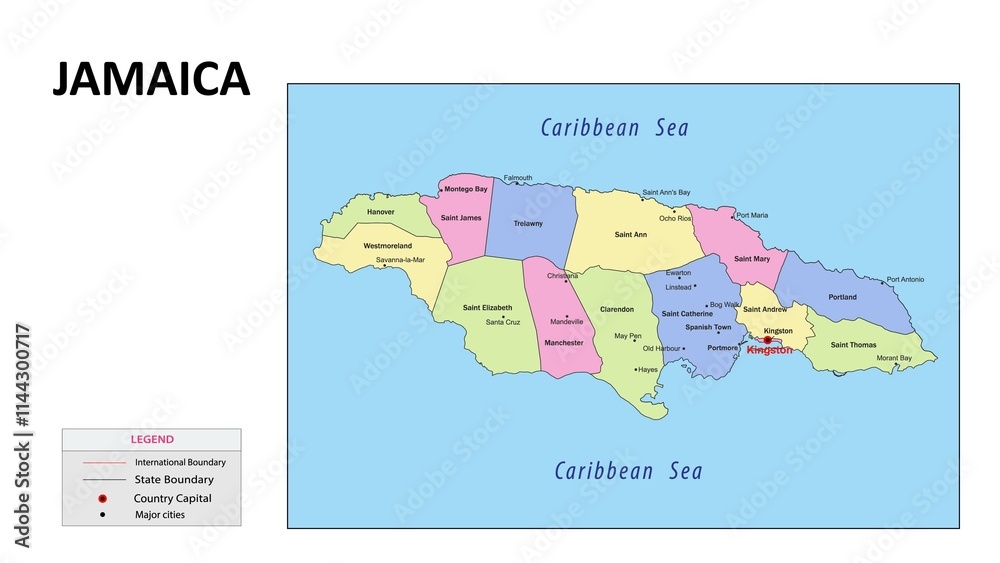Jamaica Map. State and union territories of Jamaica with neighbouring ...