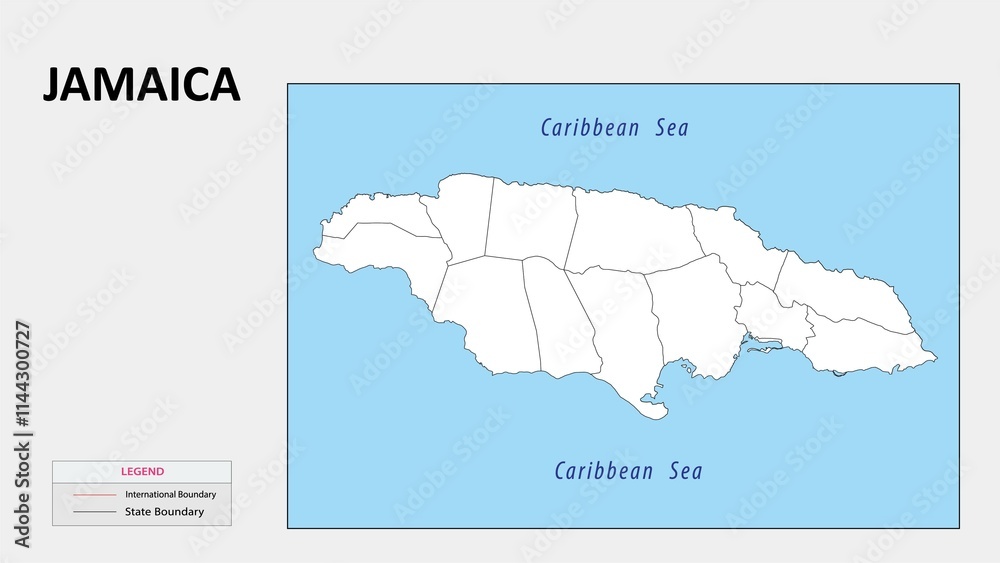 Jamaica Map. Political map of Jamaica with state border in outline ...