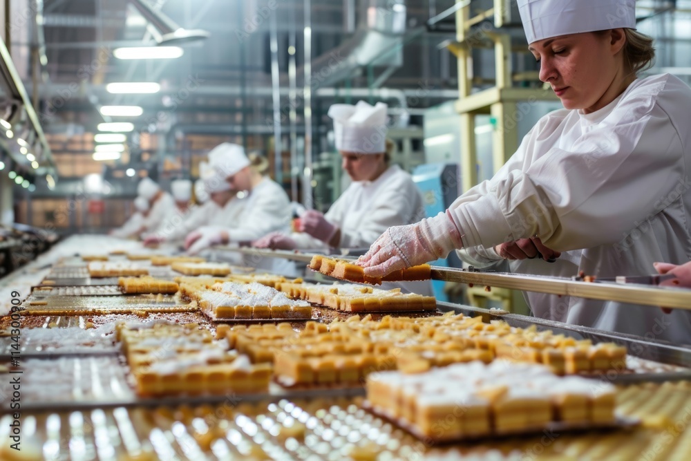 Production of wafer cakes at St. Petersburg confectionery plant. Stock ...