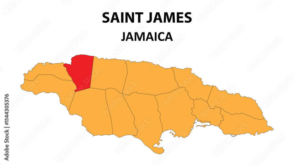 เวกเตอร์ Stock Saint James Map is highlighted on the Jamaica map with ...