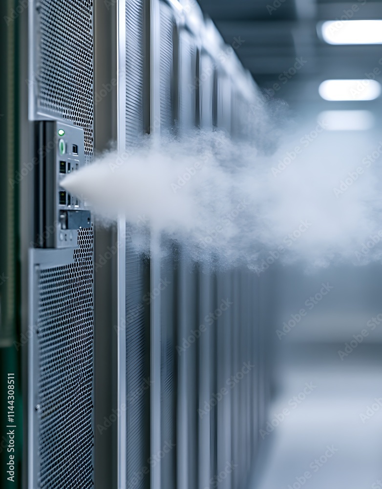 Data center server room with fire suppression system activated ...