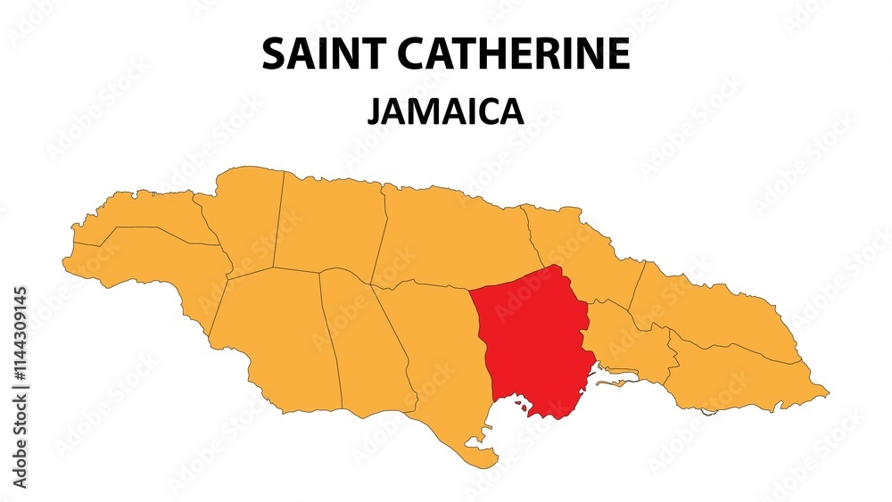 Saint Catherine Map is highlighted on the Jamaica map with detailed ...