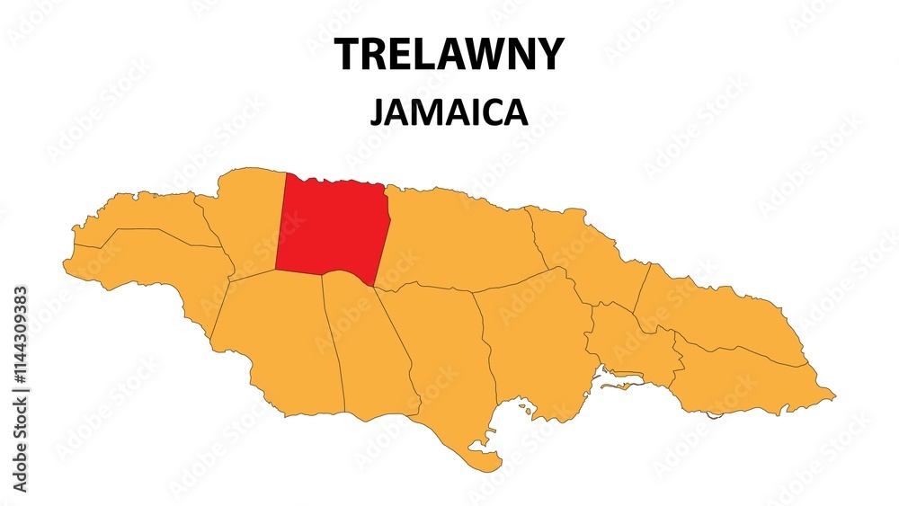 Trelawny Map is highlighted on the Jamaica map with detailed state and ...