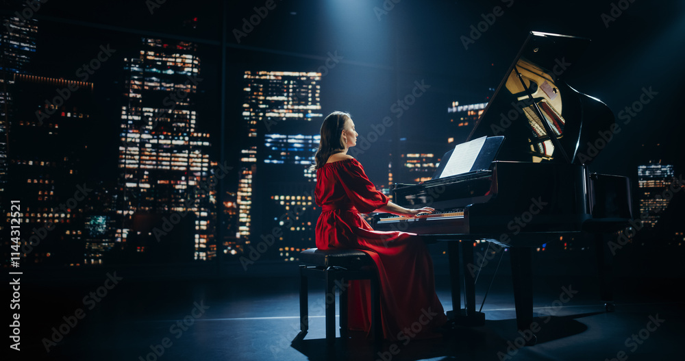 Masterful Music Artist Performing on Stage, Her Hands Moving ...