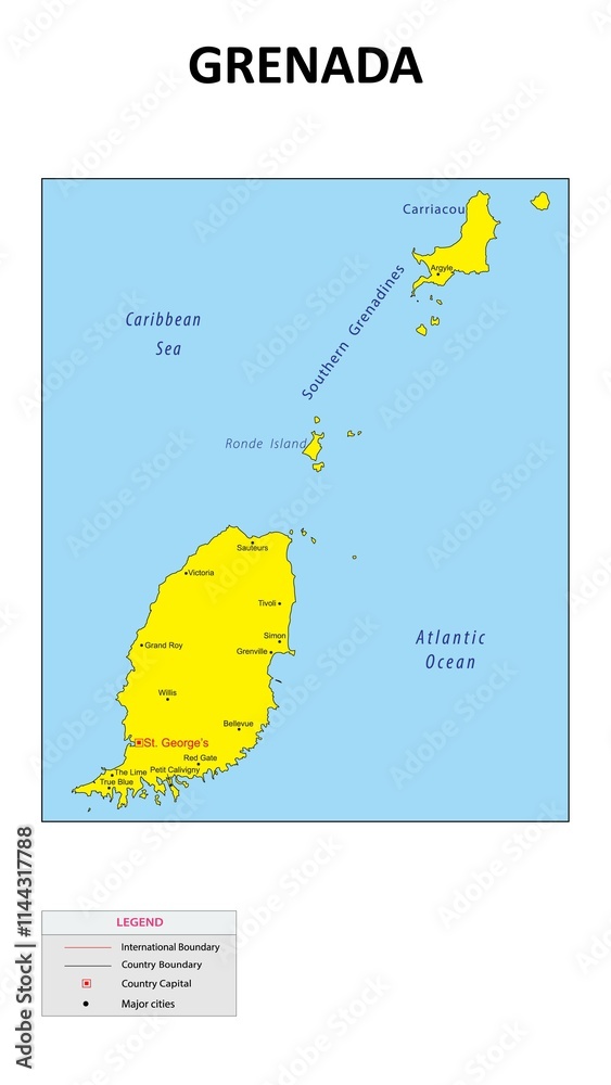 Grenada Map. Major cities in Grenada. Political map of Grenada with ...