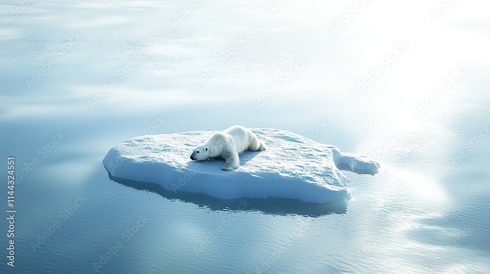 Polar bear on a shrinking iceberg, symbolizing the devastating effects ...