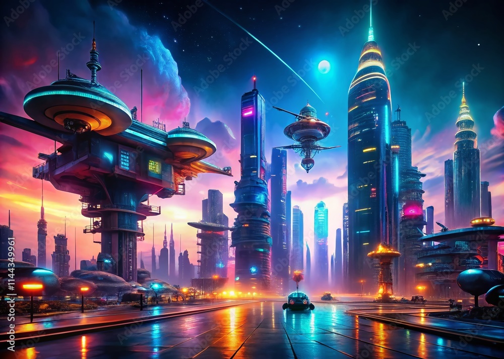 Futuristic Backgrounds: Sci-Fi Cyberpunk Cityscapes, AI Generated Images, Digital Art, Abstract ...