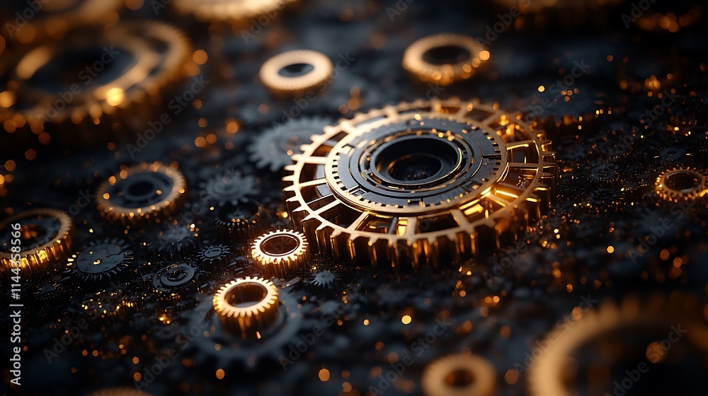 Interlocking gears in a symphony of motion, forming an abstract ...