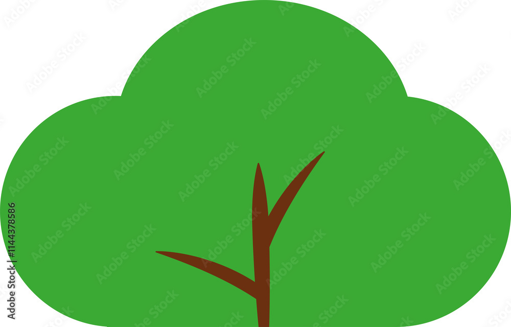 Simple, stylized drawing of a tree with a green, cloud-like canopy and ...