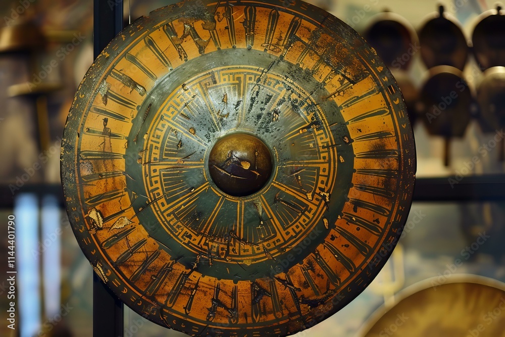 Beautifully crafted ancient greek shield showing signs of age and wear ...