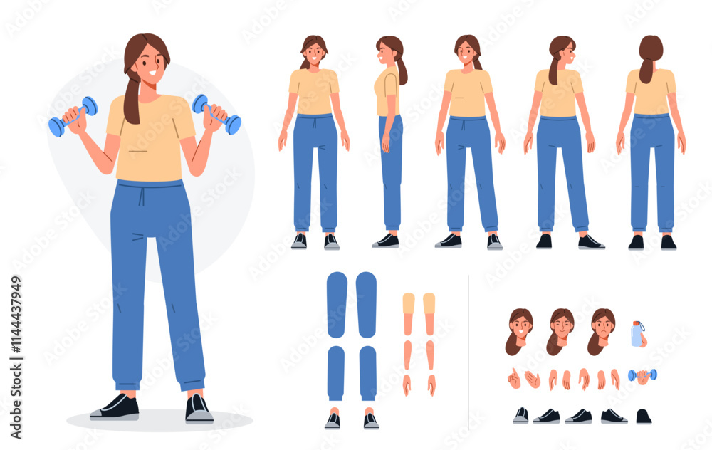 Vector de Stock Fitness active girl wearing sport clothes. Character ...