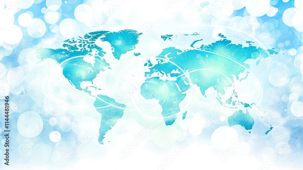 Abstract light blue business background with digital global map and ...