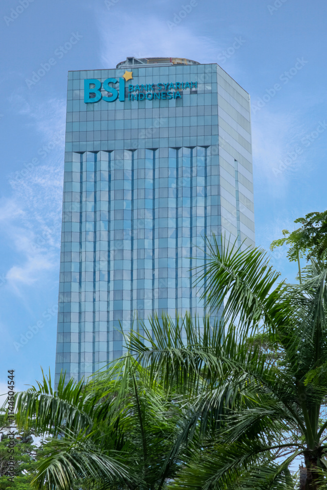 Jakarta, Indonesia - December 18, 2024: Bank Syariah Indonesia (BSI) signage and logo type ...