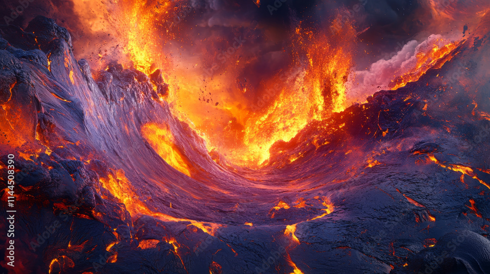 Magma and lava fire effect. 2d liquid volcano splash. Magic fx flame burst design set. Hell ...
